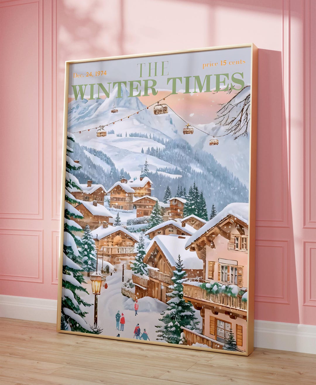 Vintage Winter Scene Magazine Cover Poster, Retro Christmas Wall Art ...