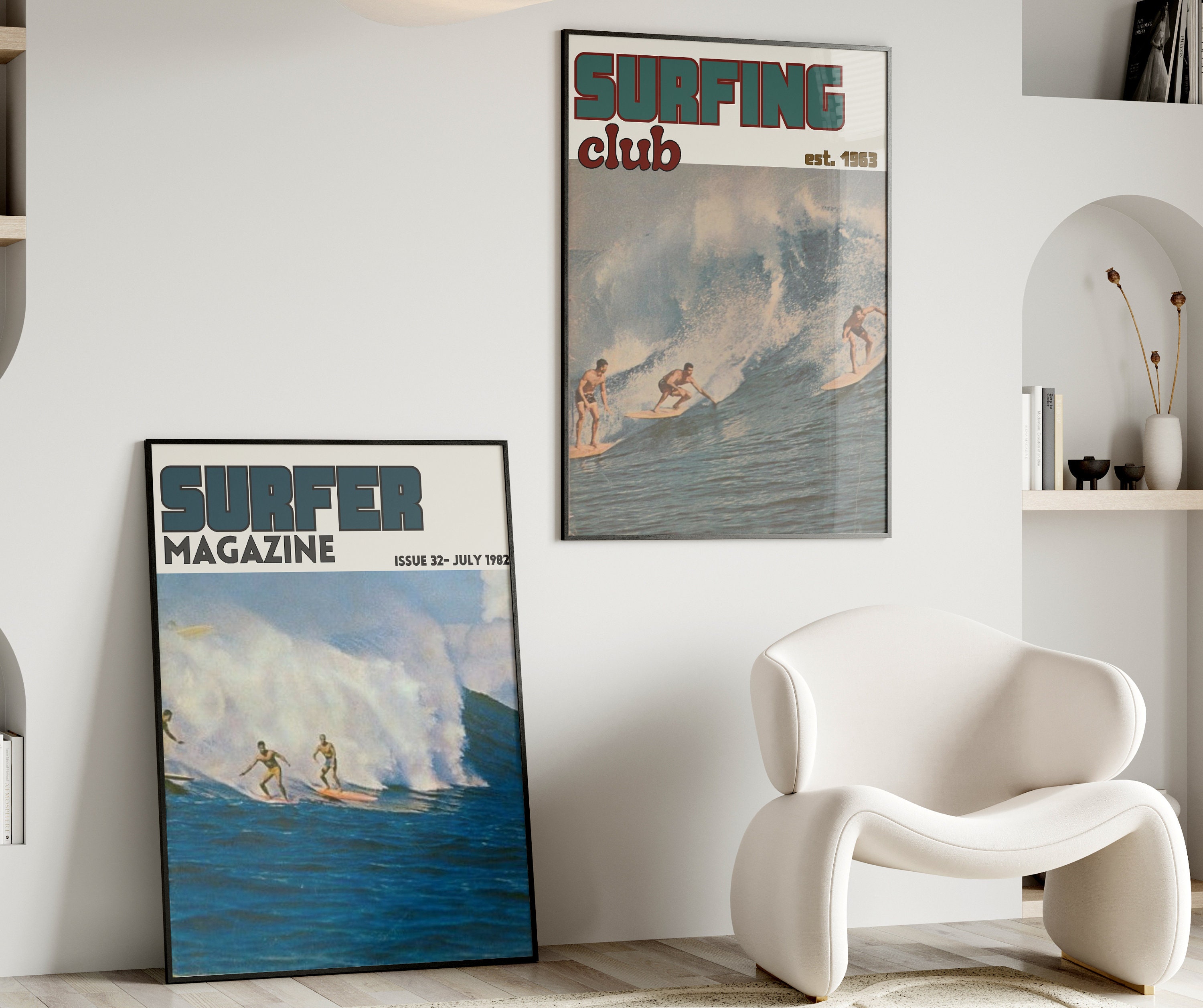 Set 4 Retro Surf Magazine Poster, Vintage Magazine Cover Print, Coastal ...