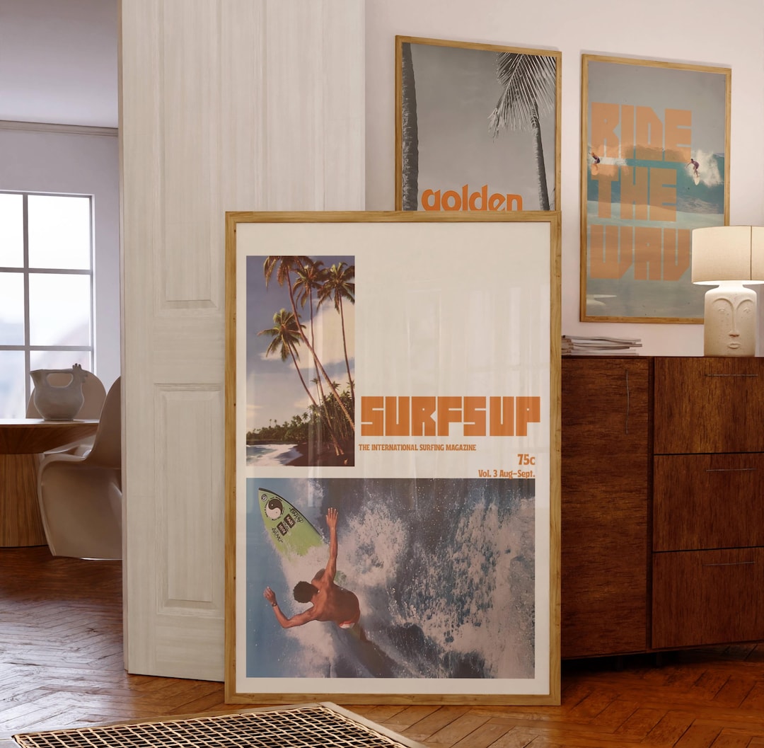 3 Vintage Surfer Magazine Poster, Coastal Cowgirl, Surfs up Print ...
