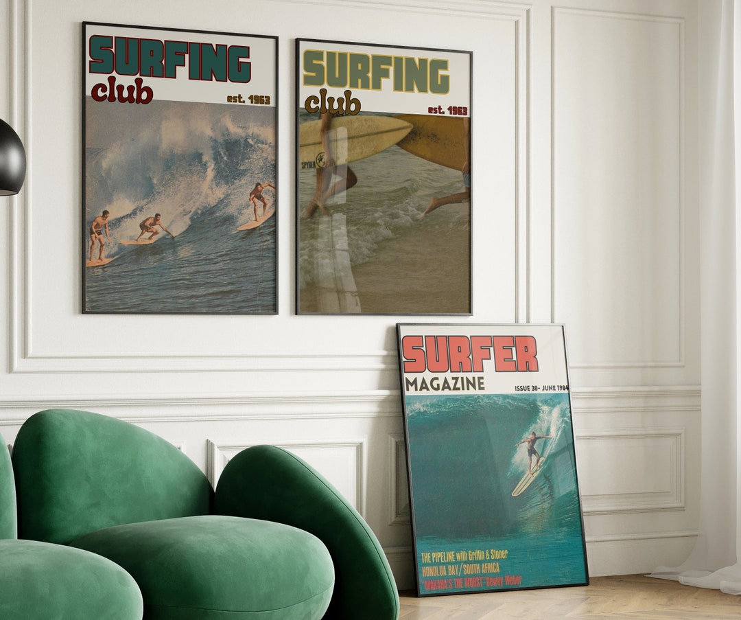 Set 4 Retro Surf Magazine Poster, Vintage Magazine Cover Print, Coastal ...