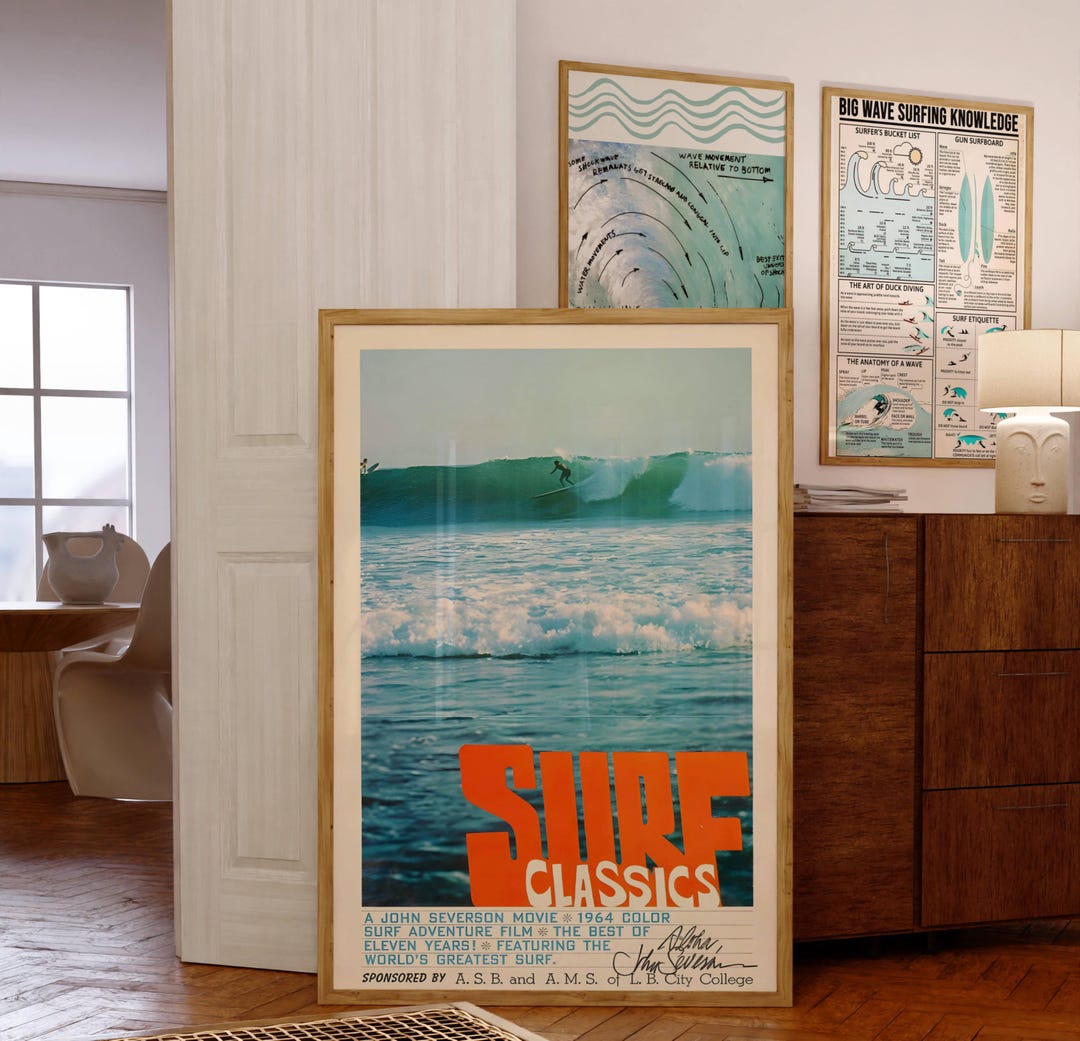3 Vintage Surfer Magazine Poster, Coastal Cowgirl, Surfs up Print ...