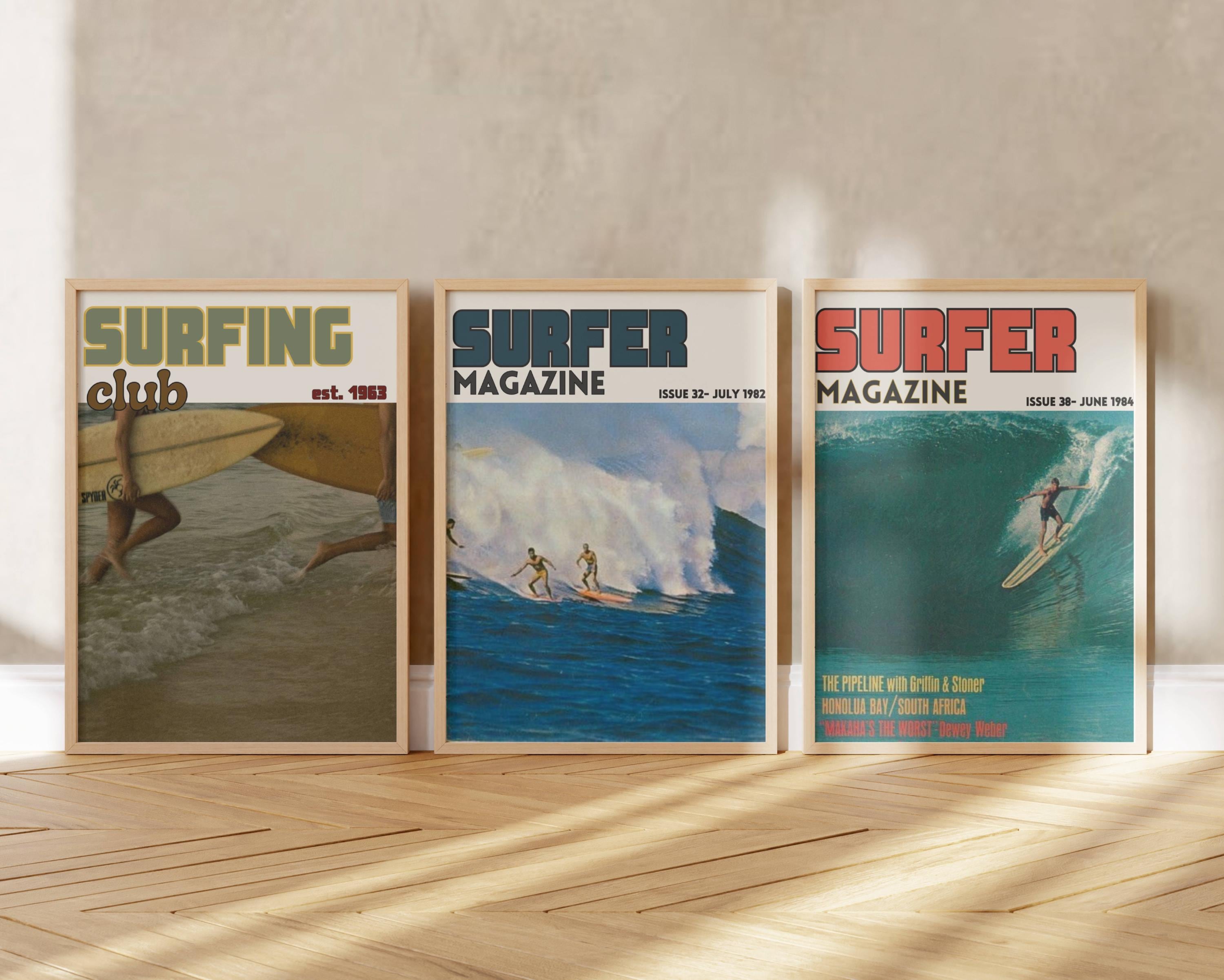 Set 4 Retro Surf Magazine Poster, Vintage Magazine Cover Print, Coastal ...