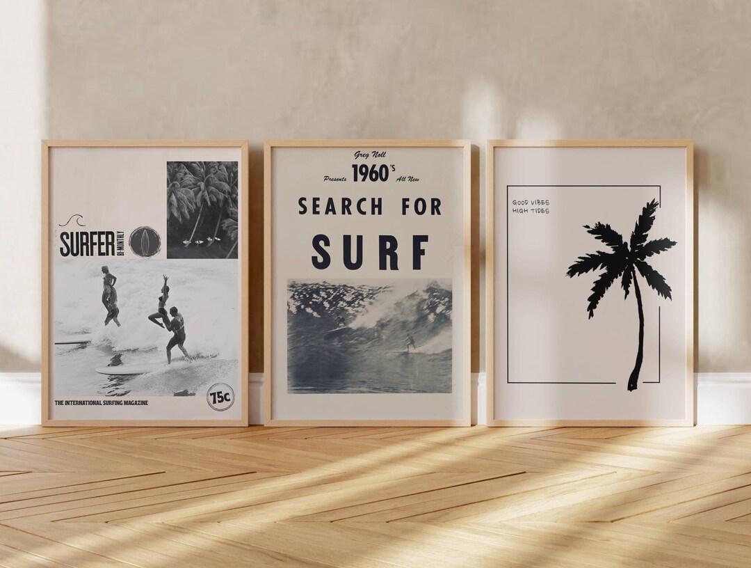 3 Vintage Surfer Magazine Poster, Coastal Cowgirl, Surfs up Print ...