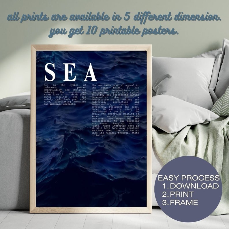 Set 2 Navy Blue & Sea Definition Poster, Nautical Print, Blue Coastal ...