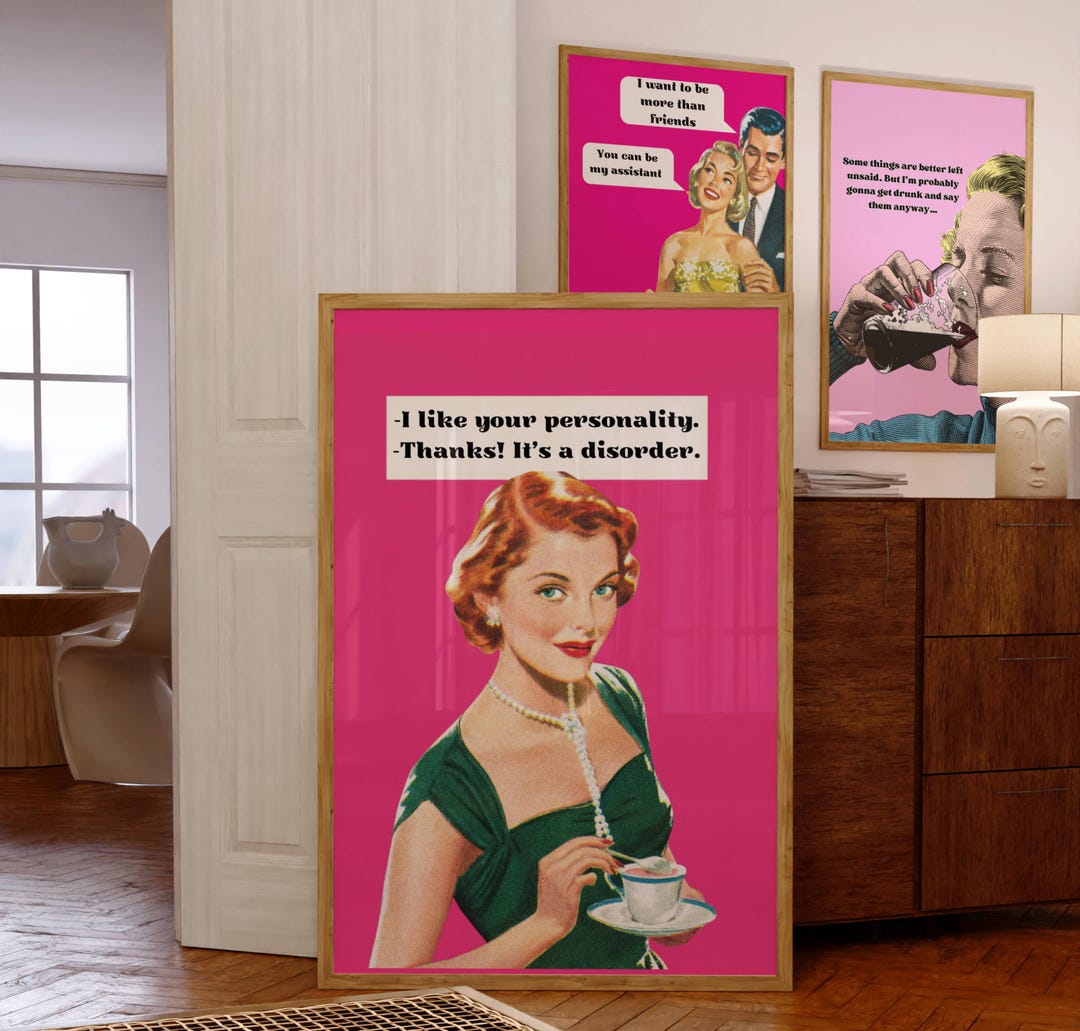 Set 6 Vintage Retro Woman Poster, Humorous Pin up Wall Art, Feminist ...