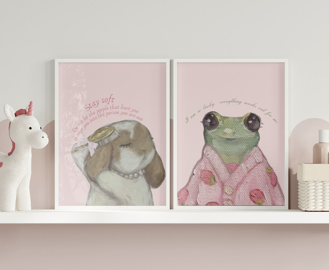 5 Hand Drawn Watercolor Animal Posters, Cute Farm Animal Print, Girly ...