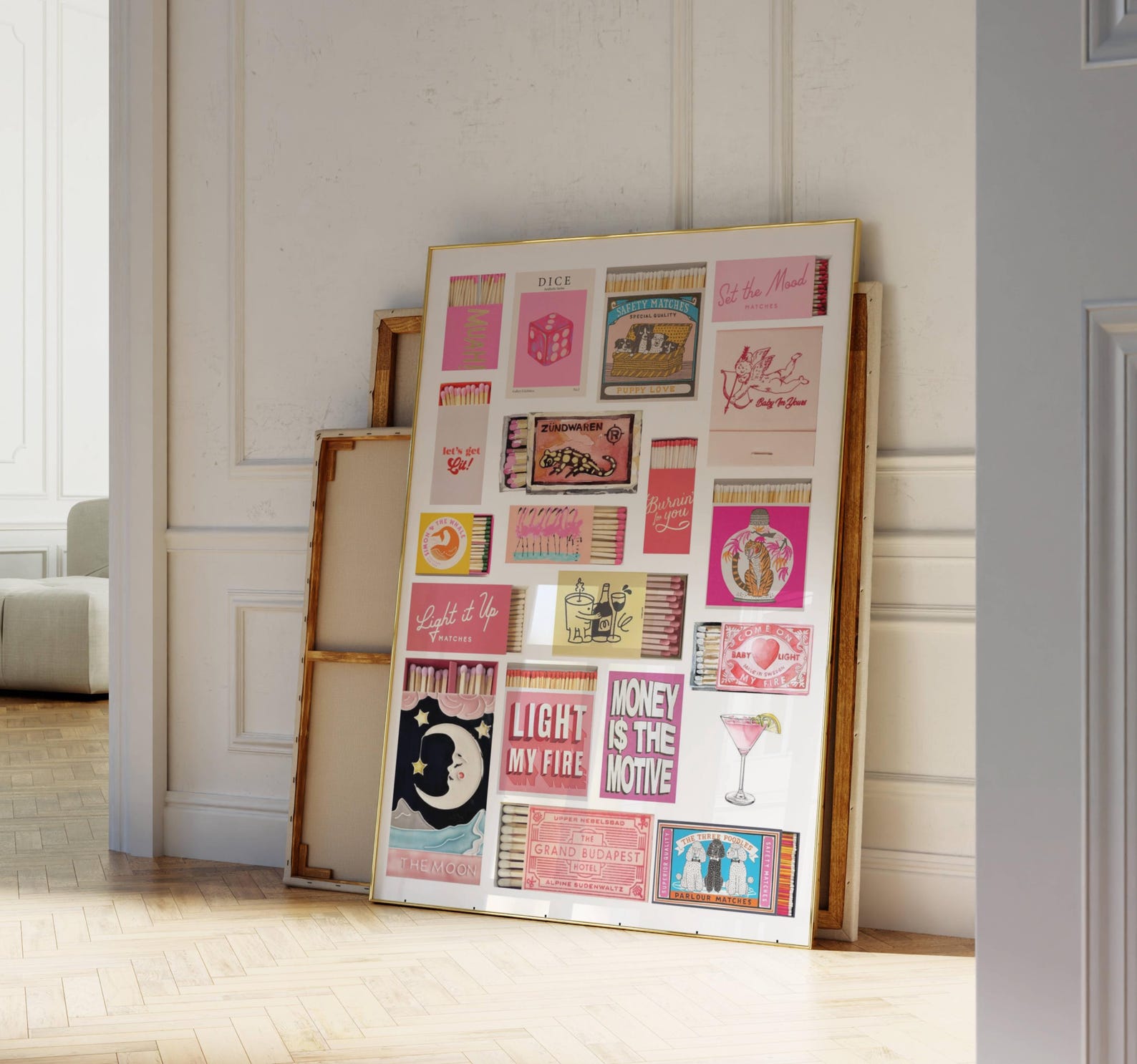 3 Colorful Vintage Matchbook Print, Retro Pink Matches Wall Art, Funky ...