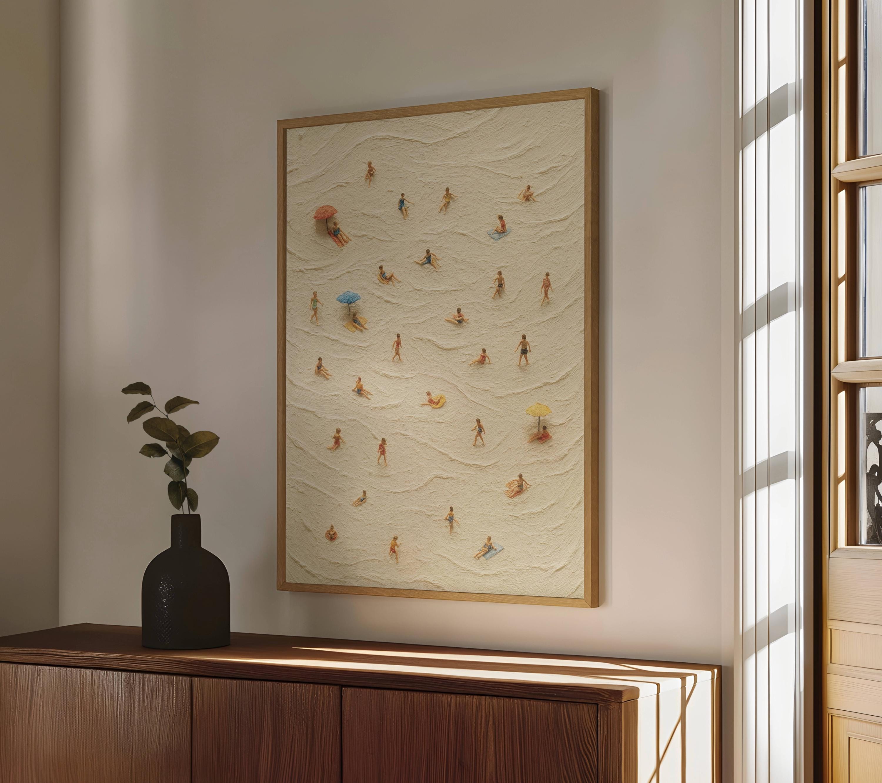 Minimalist Tiny People at the Beach Art Print, Aerial Beach View ...