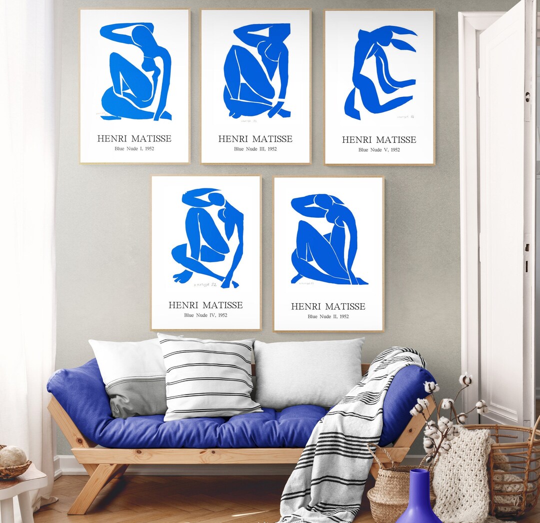 Set 5 Blue Nude Matisse Digital Poster, Minimal Wall Art Abstract ...