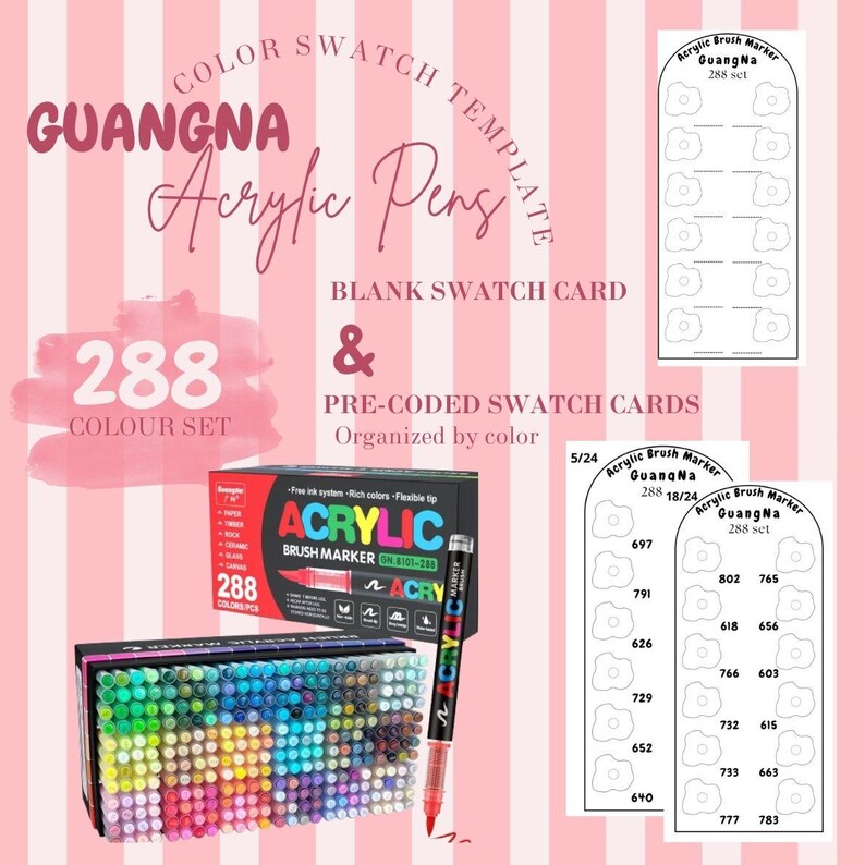 Guangna 288 Color Swatch Chart - PDF Template - Blank & Pre-filled ...
