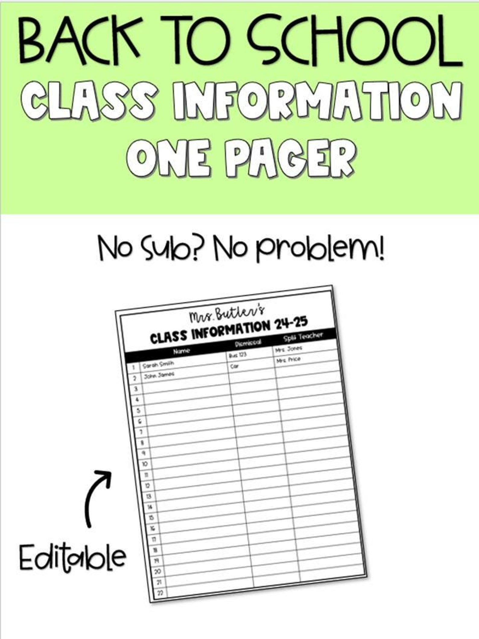 Editable Class Information One Pager - Etsy