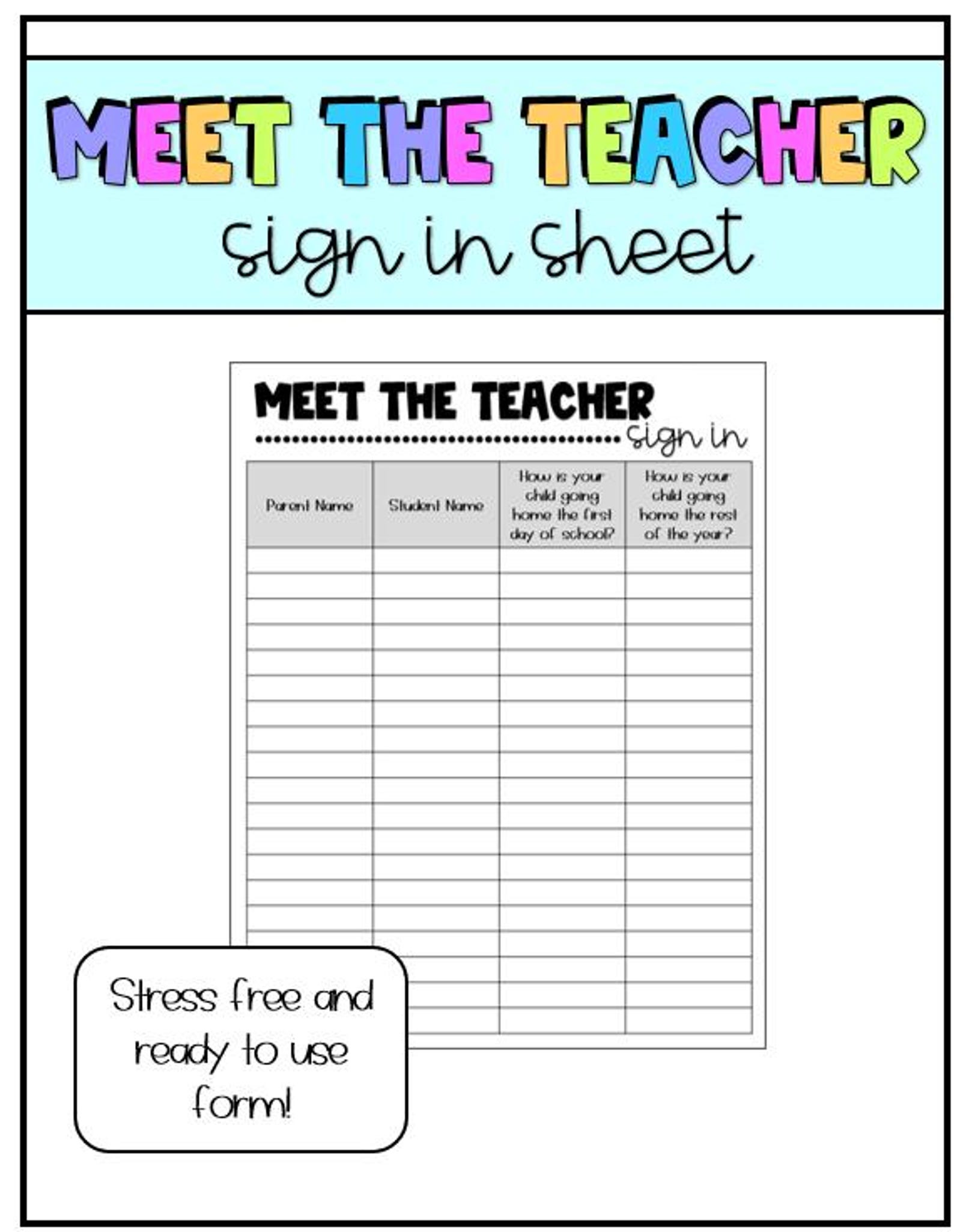 Meet the Teacher Sign in Sheet - Etsy UK