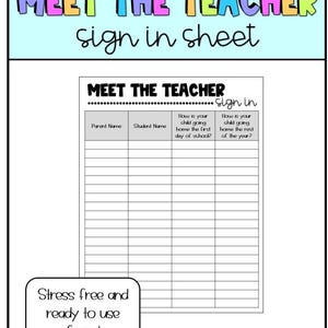 Meet the Teacher Sign in Sheet - Etsy