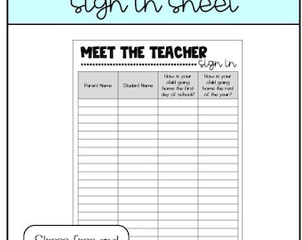 Back to School Open House Sign in Sheet, Classroom Sign in Sheet ...