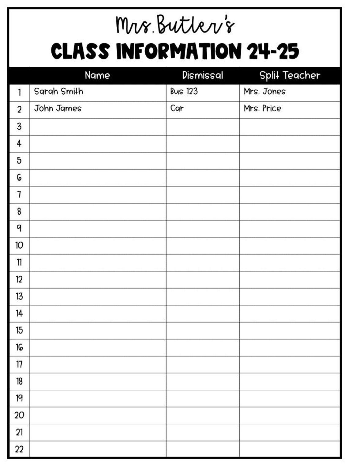 Editable Class Information One Pager - Etsy