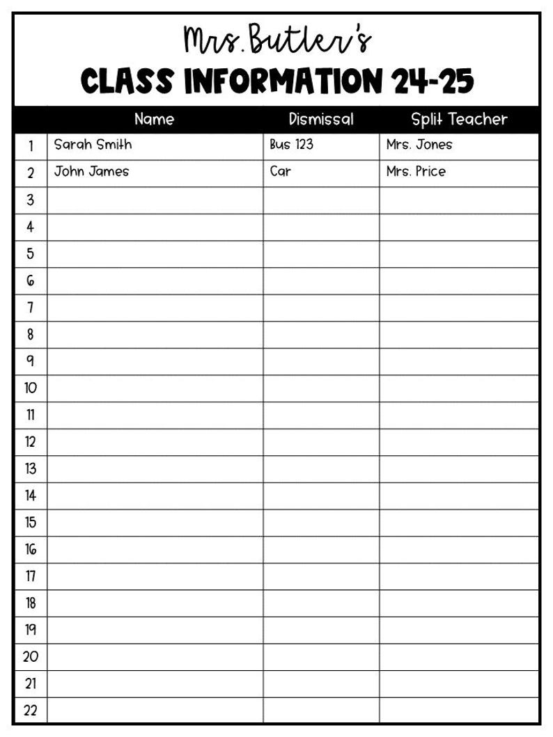 Editable Class Information One Pager - Etsy