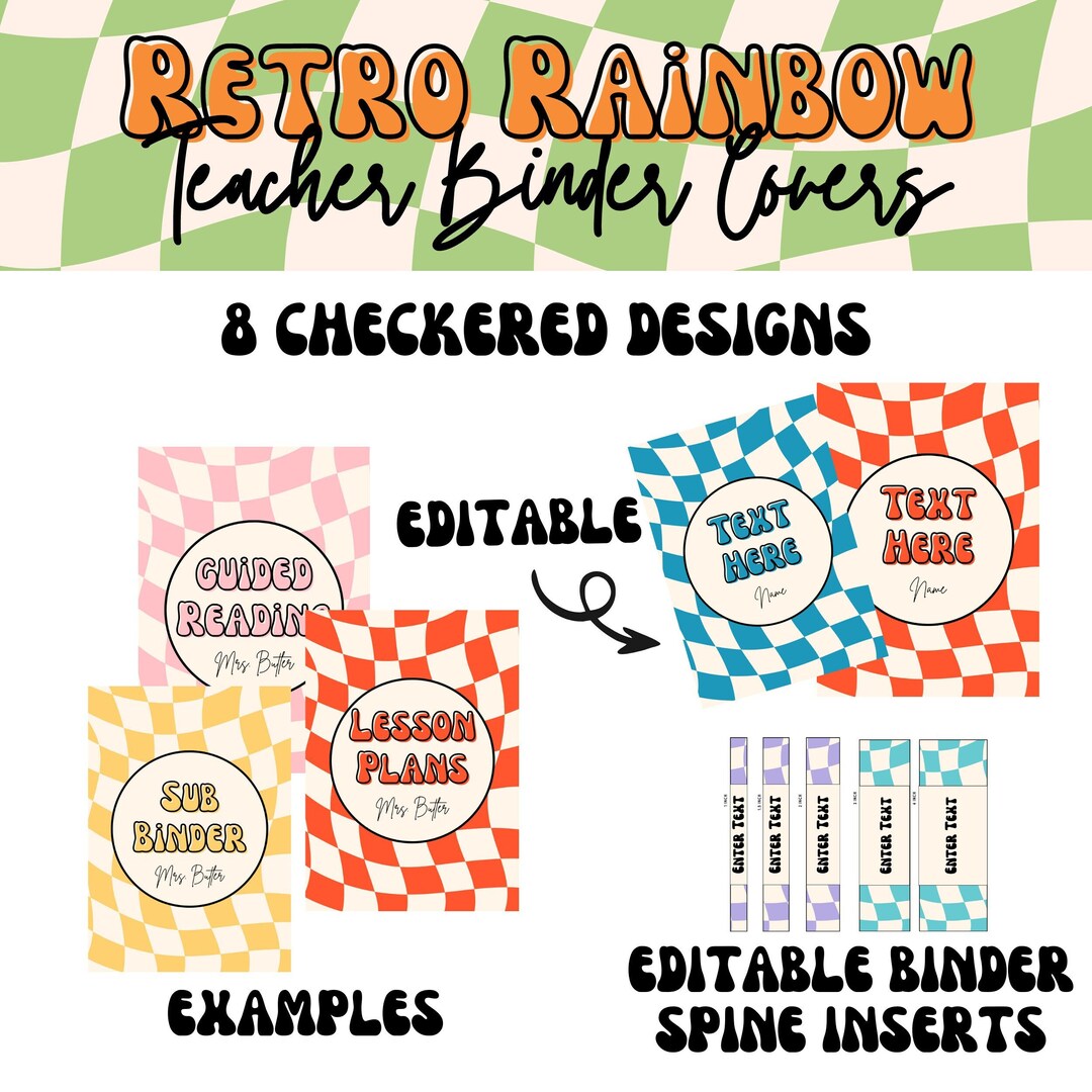 Retro Rainbow Teacher Binder Covers | Teacher Organization | Editable ...