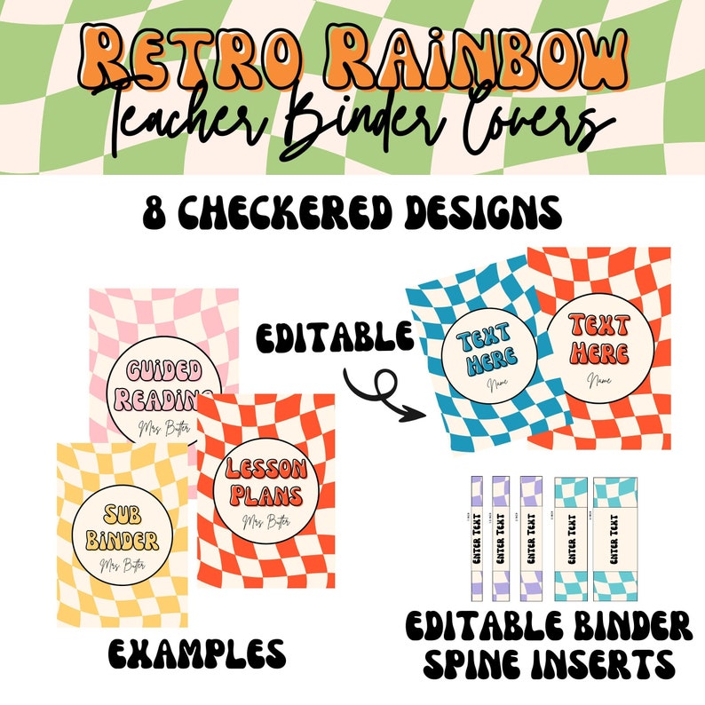 Retro Rainbow Teacher Binder Covers | Teacher Organization | Editable ...