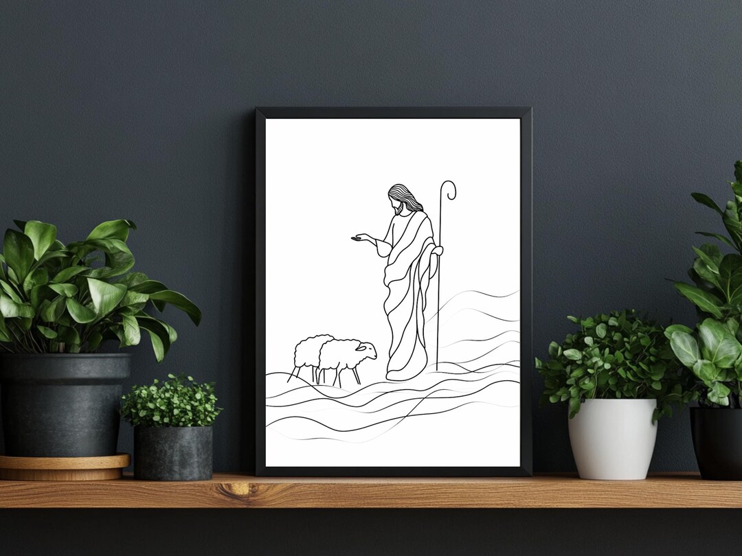 Christian Wall Art Christian Art Print the Good Shepard Line Art Png ...