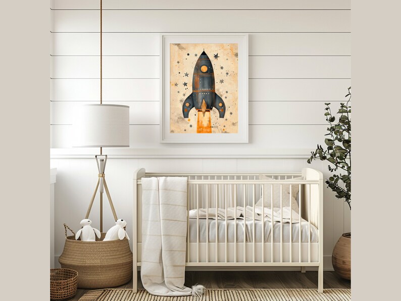 Nursery Wall Art Printable, Space Prints, Rocket Set of 3, Space Themed ...