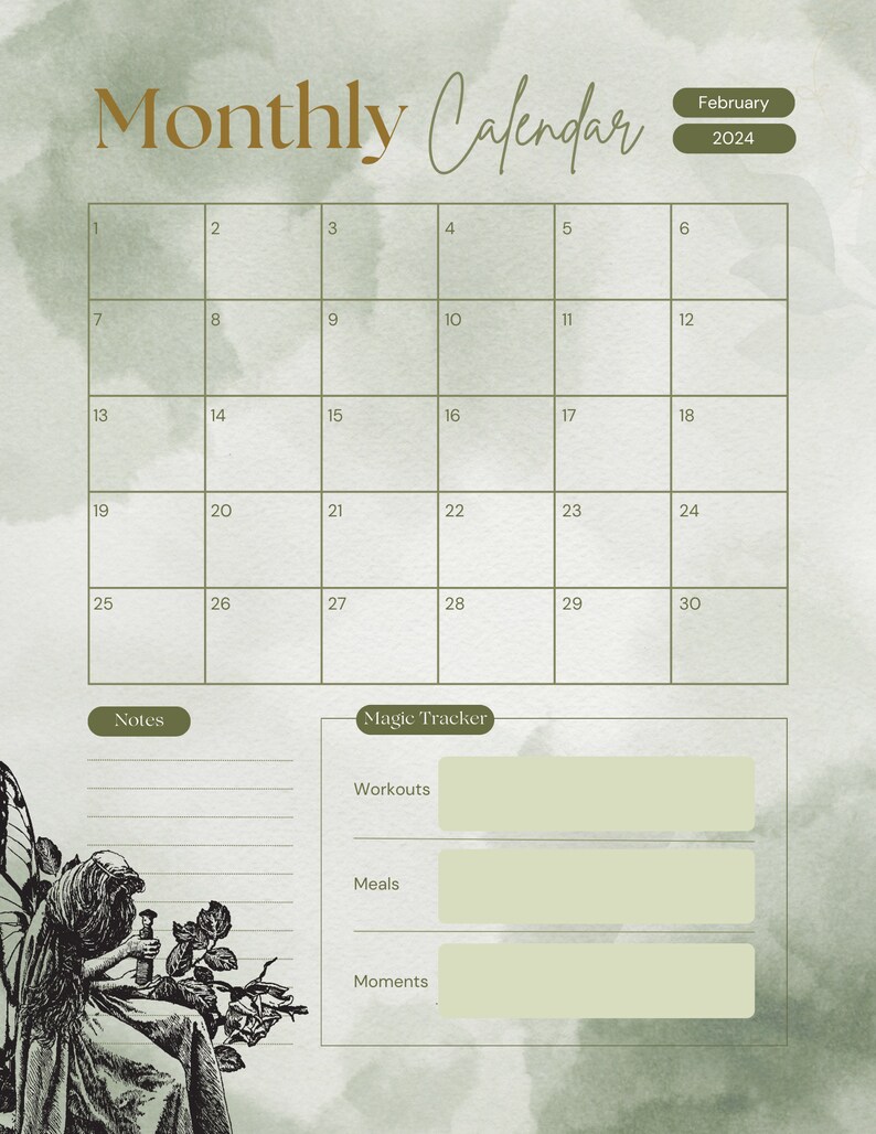 Digital Monthly Fae-themed Calendar Planner - Etsy