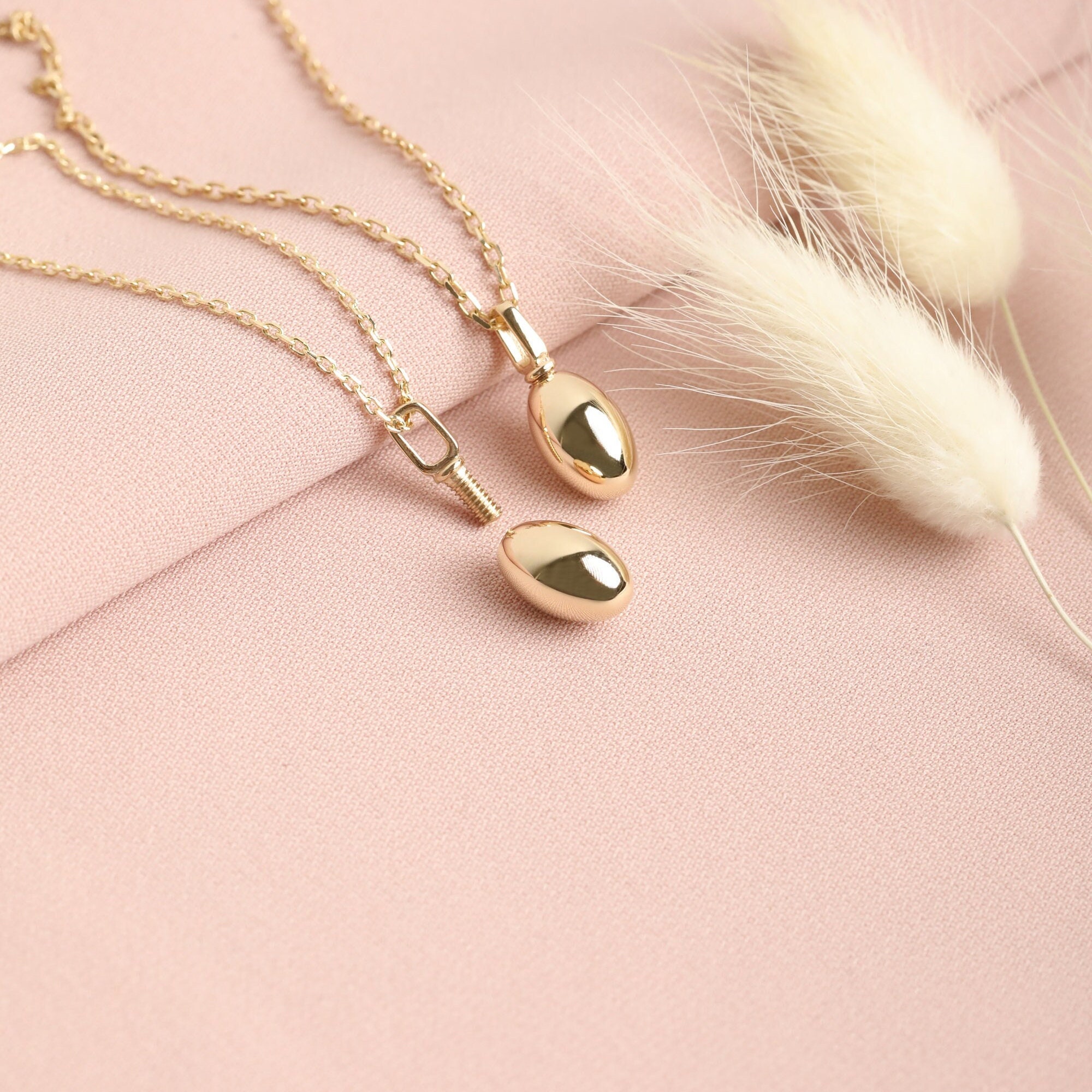 14K Real Gold Drop Cremation Urn Necklace, Custom Ash Holder Necklace ...