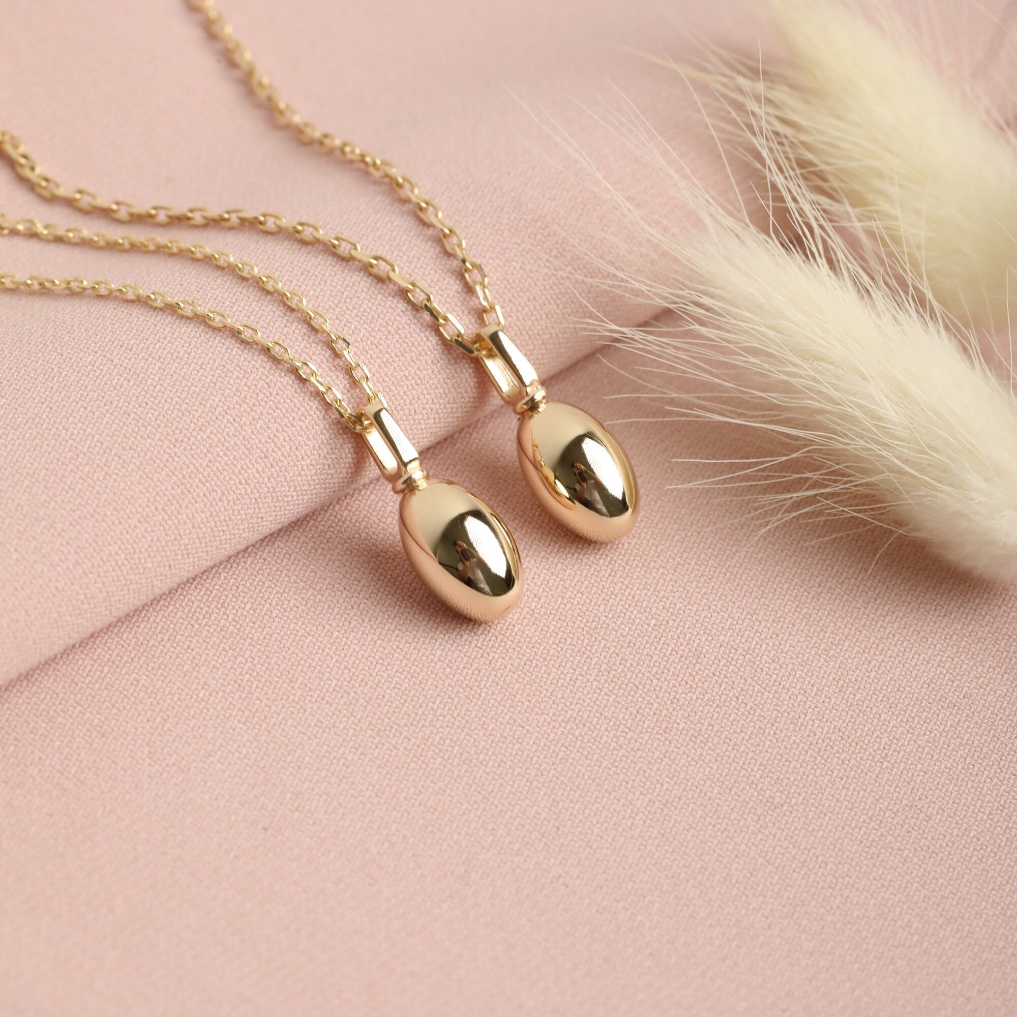 14K Real Gold Drop Cremation Urn Necklace, Custom Ash Holder Necklace ...