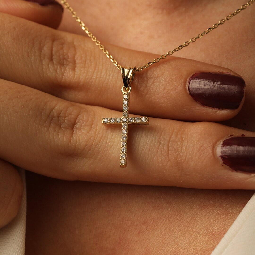 Diamond Gold Cross Pendant, 14K Cross Diamond Necklaces, Cross Necklace ...