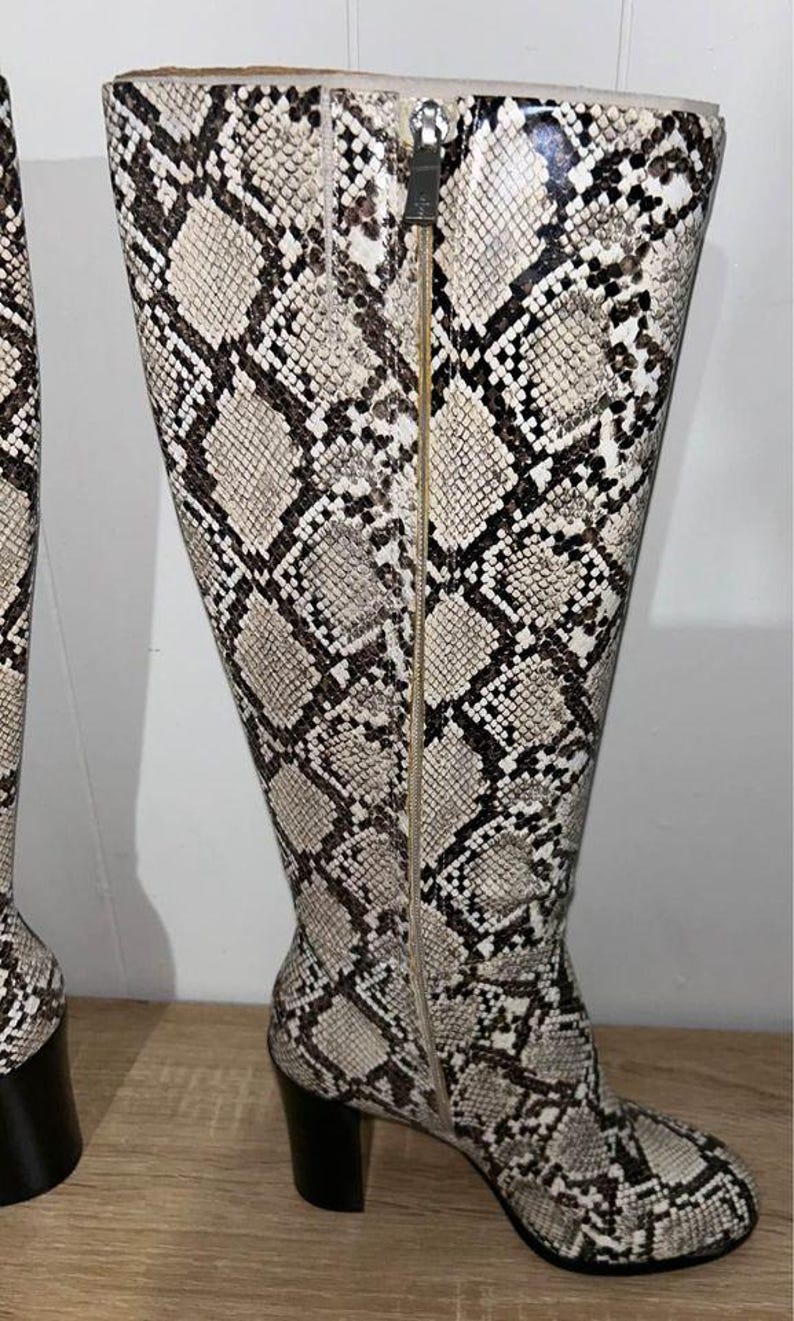 Knee High Boots Snake Skin Print Block Heel - Etsy Canada