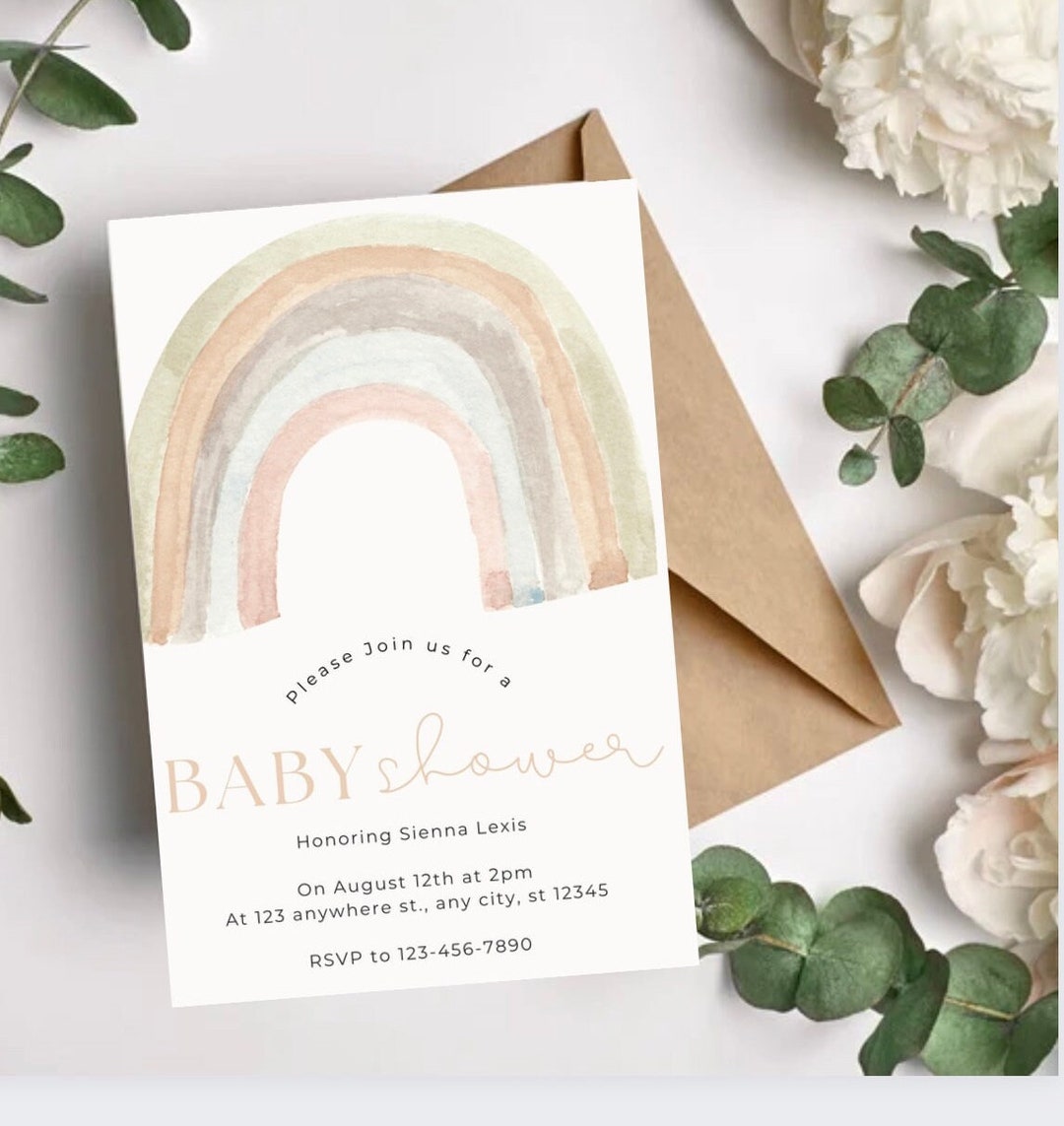 Rainbow Baby Shower Invite Fully Customizable on Canva Ready to Print ...