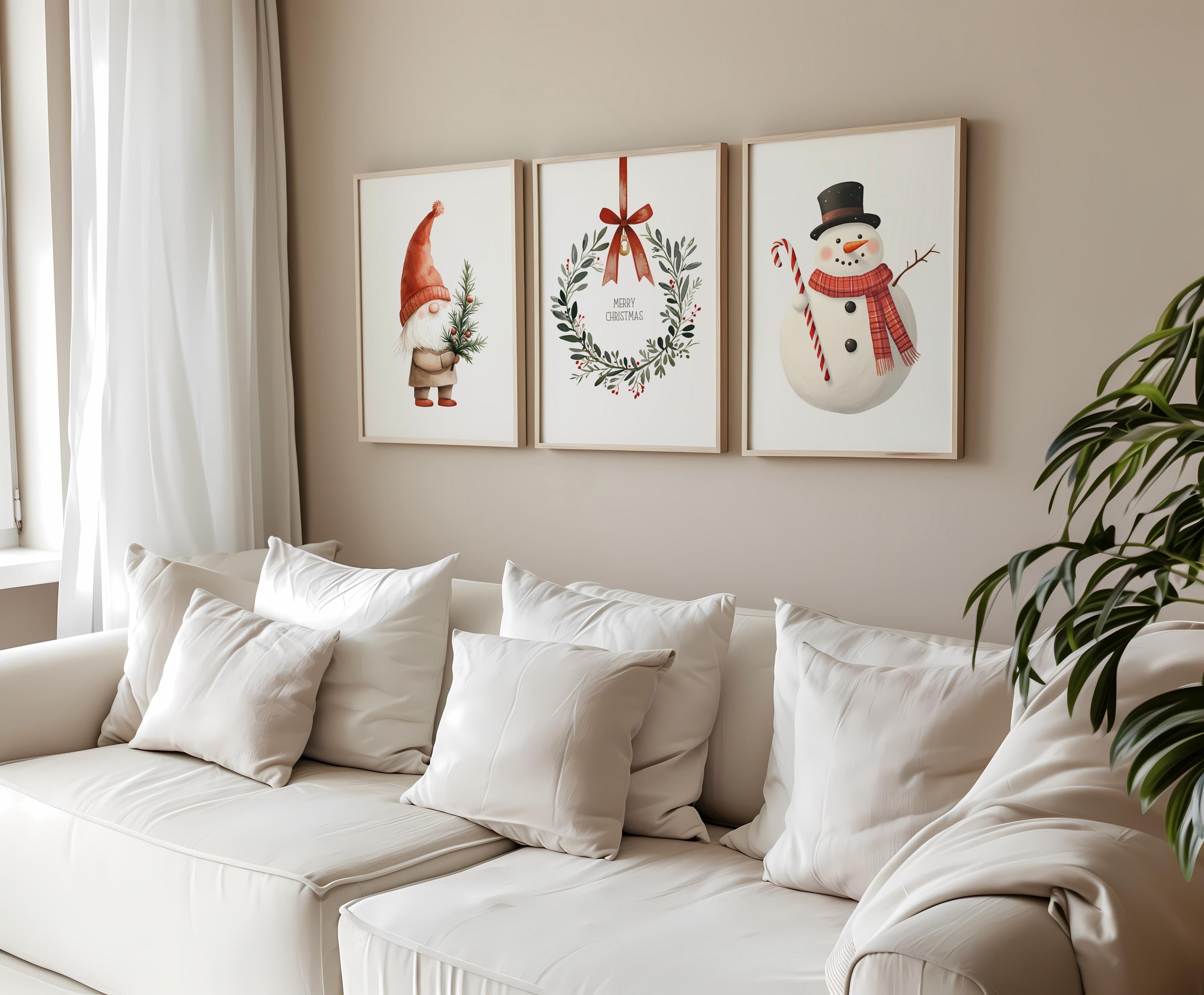 Christmas Wall Art Print Set, Snowman, Wreath, Gnome (digital Download ...