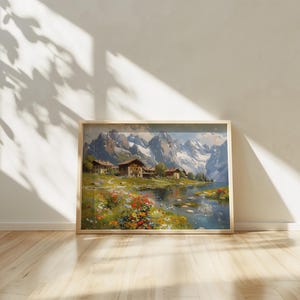 Swiss Alps Oil Painting, Set of 2, Alps Landscape Painting, Swiss Alps ...
