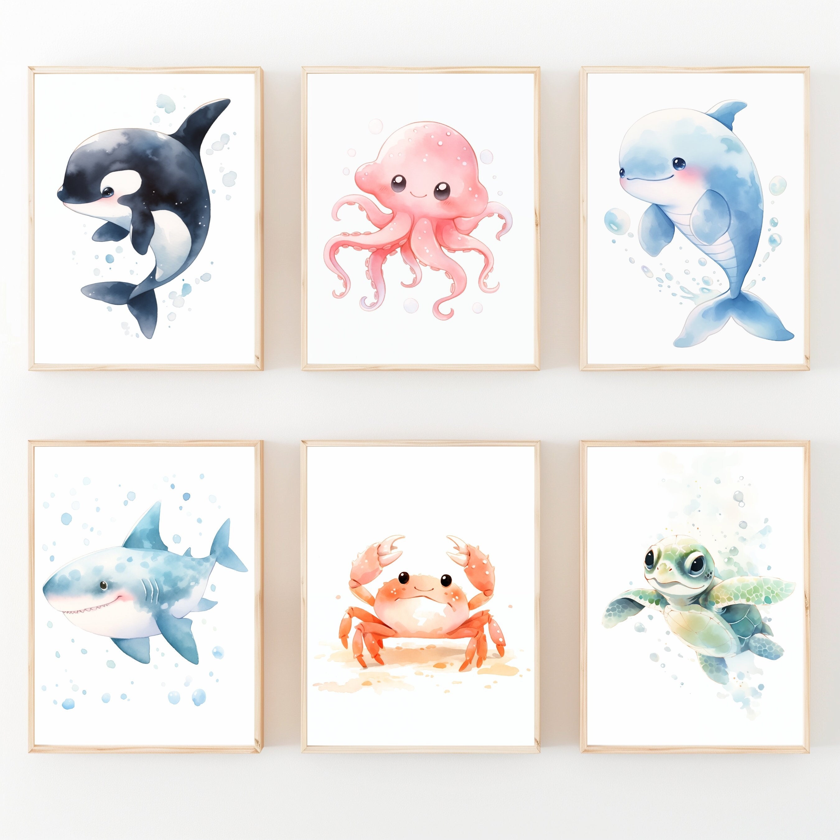 Ocean Animal Wall Art, Set of 6, Under the Sea, Baby Room Decor ...