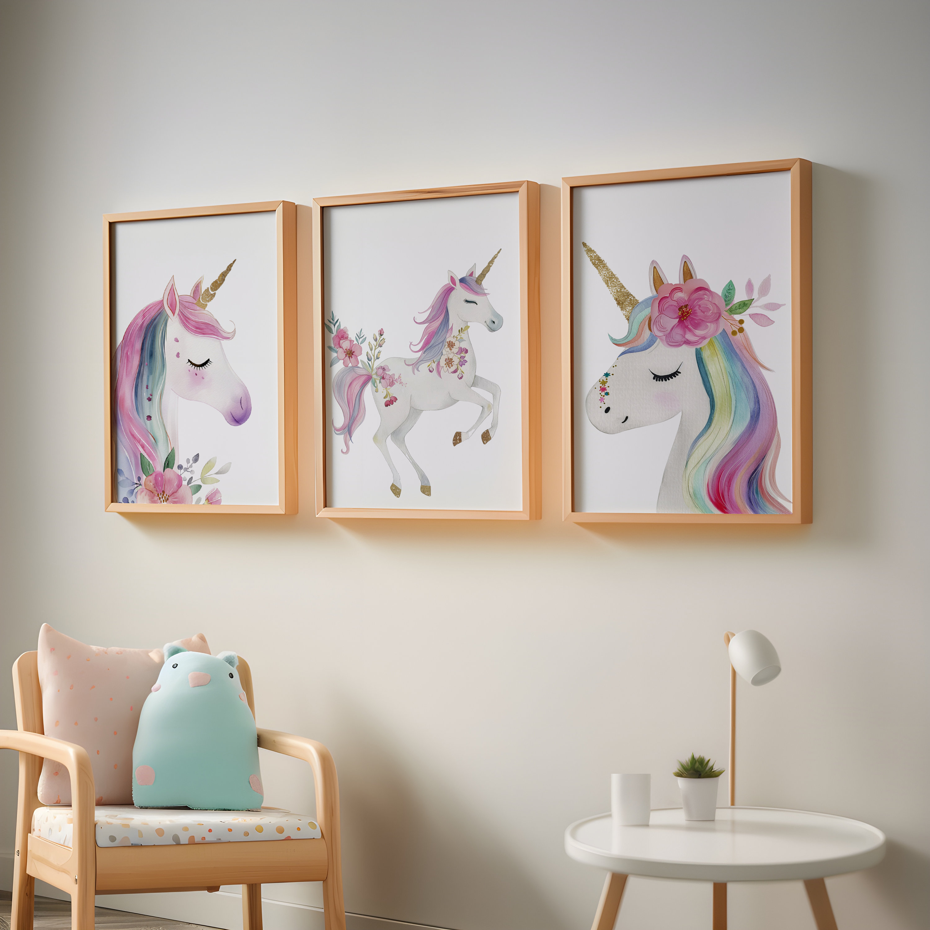 Set of 3 Unicorn Wall Art Prints, Unicorn Nursery Decor, Girl Bedroom ...
