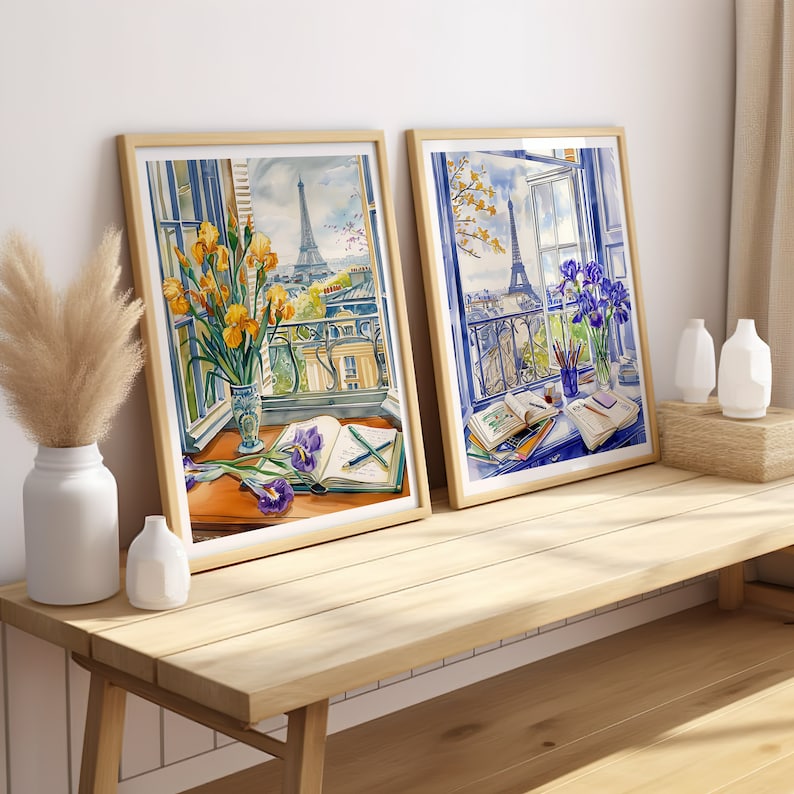 Paris Eiffel Tower Watercolor Art Prints, Set of 3, French Cafe Decor ...