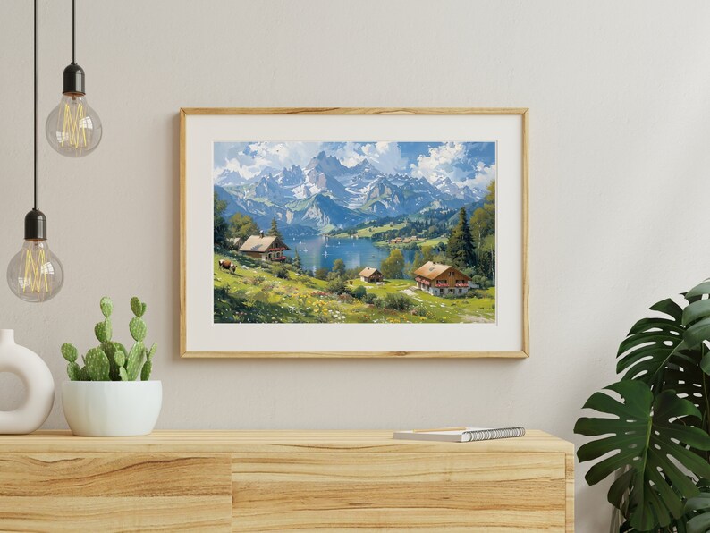Swiss Alps Oil Painting, Set of 2, Alps Landscape Painting, Swiss Alps ...