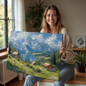 Swiss Alps Oil Painting, Set of 2, Alps Landscape Painting, Swiss Alps ...