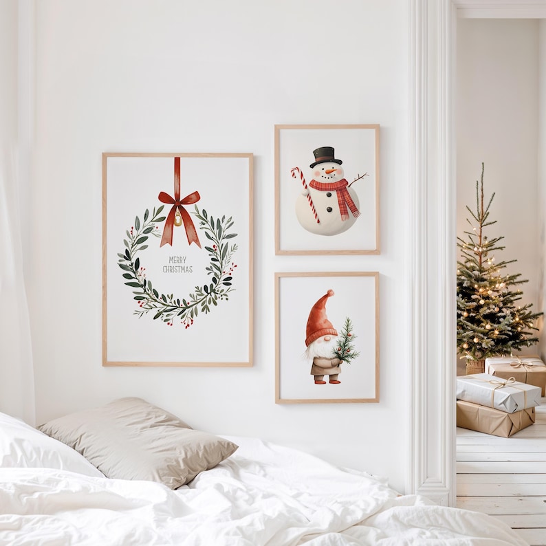 Christmas Printable Wall Art, Set of 3, Xmas Art Prints, Festive Home ...