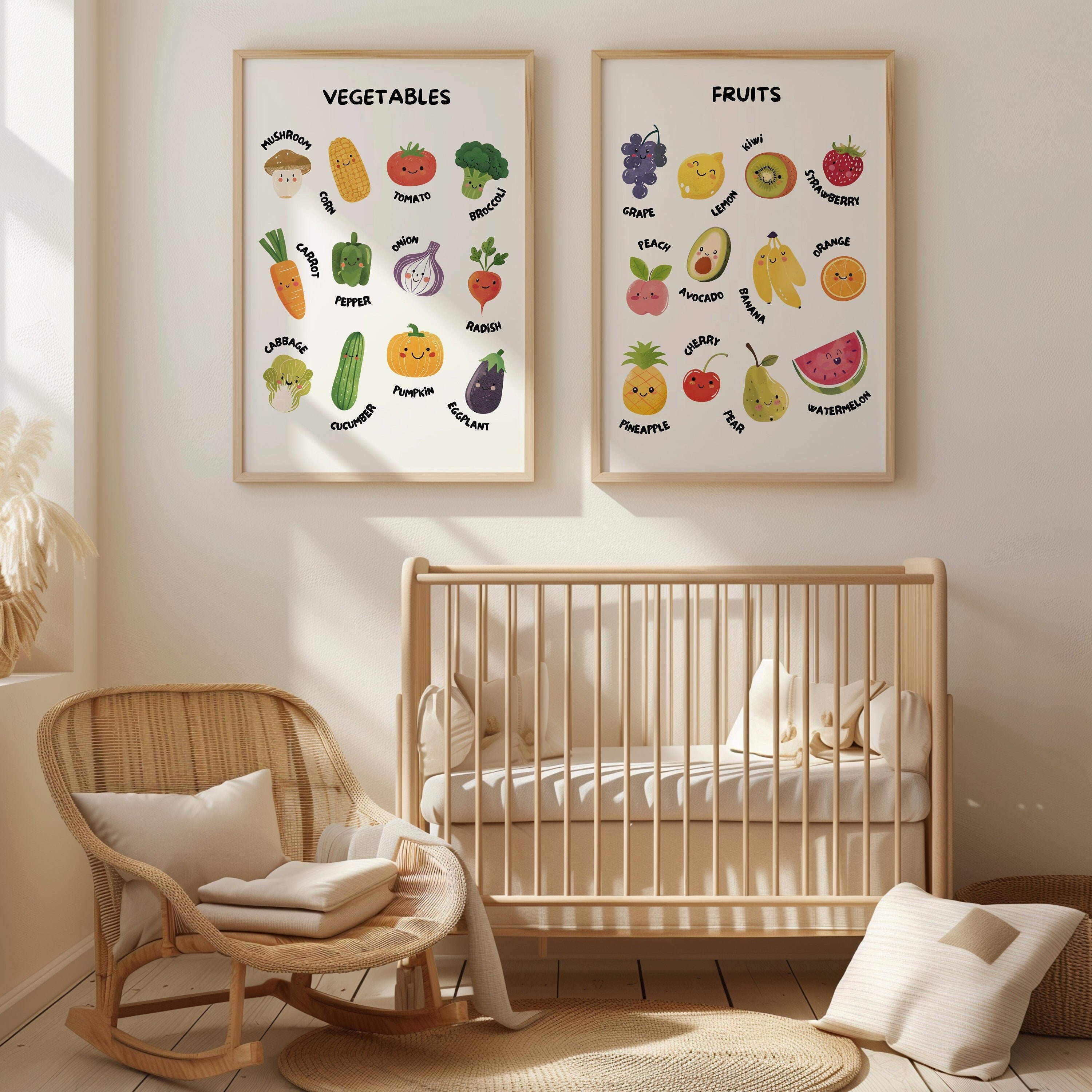Fruits and Vegetables Nursery Prints, Set of 2, Educational Posters ...