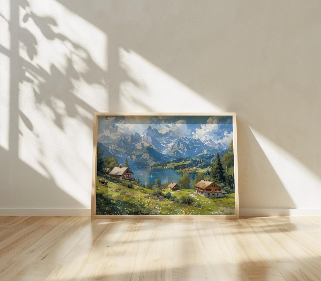 Swiss Alps Oil Painting, Set of 2, Alps Landscape Painting, Swiss Alps ...