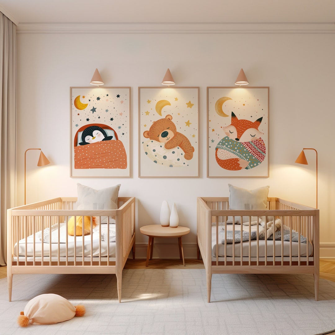 Gender Neutral Animal Nursery Prints Set of 3, Boho Nursery Art, Bear ...