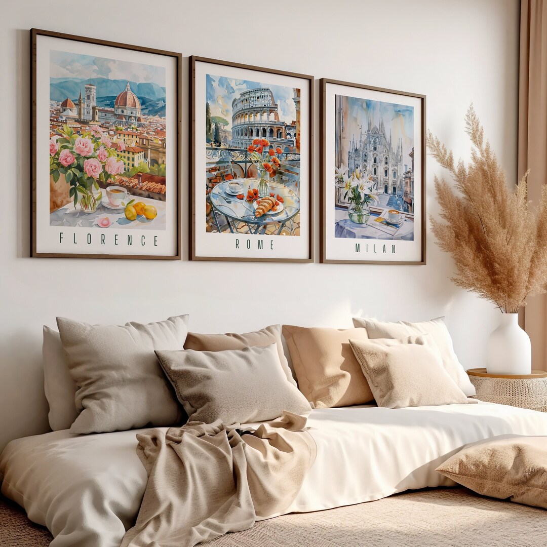 Italy Cityscape Wall Art Prints, Set of 3, Rome, Florence, Milan ...