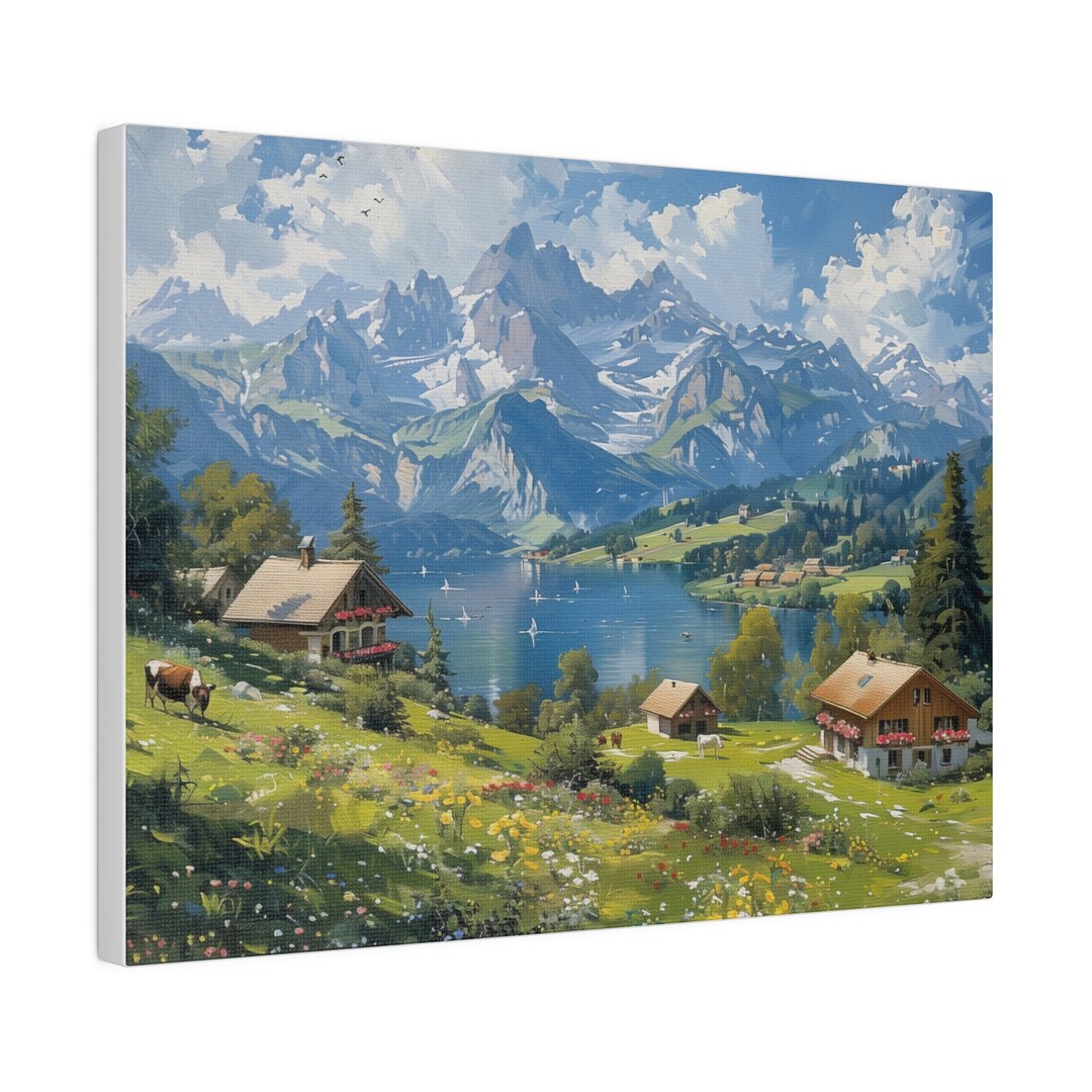 Swiss Alps Landscape Canvas Print, Alpine Mountain Canvas Wall Art ...