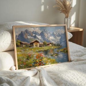 Swiss Alps Oil Painting, Set of 2, Alps Landscape Painting, Swiss Alps ...