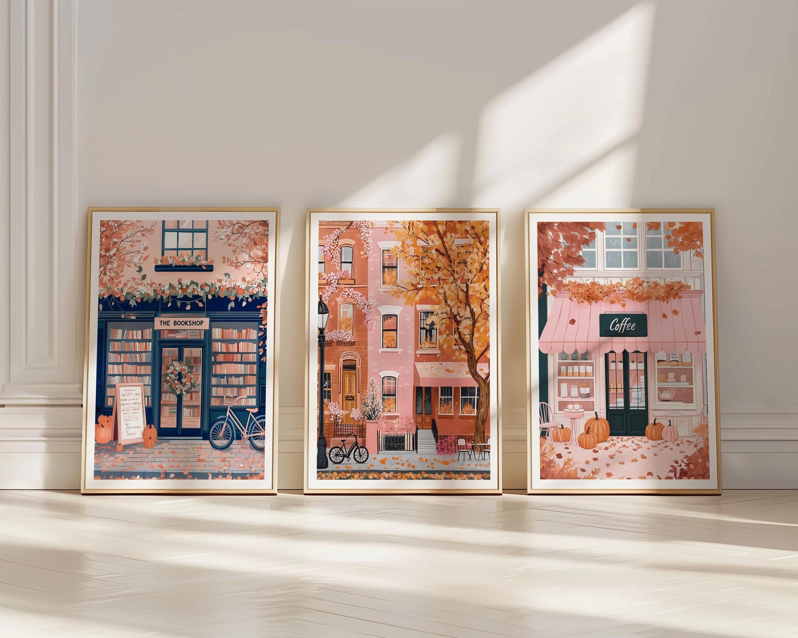 Autumn Wall Art, Set of 3, Autumn Decor, Coffee Poster, Pink Wall Art ...