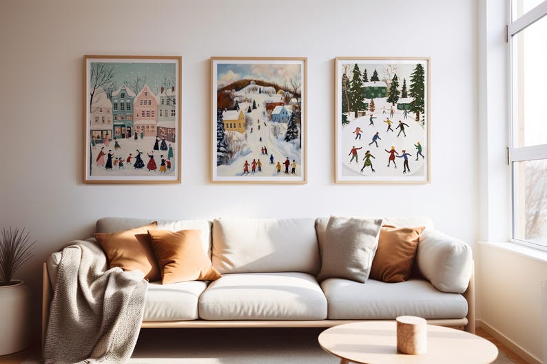 Winter Printable Wall Art, Set of 3, Christmas Village Printable, Cozy ...