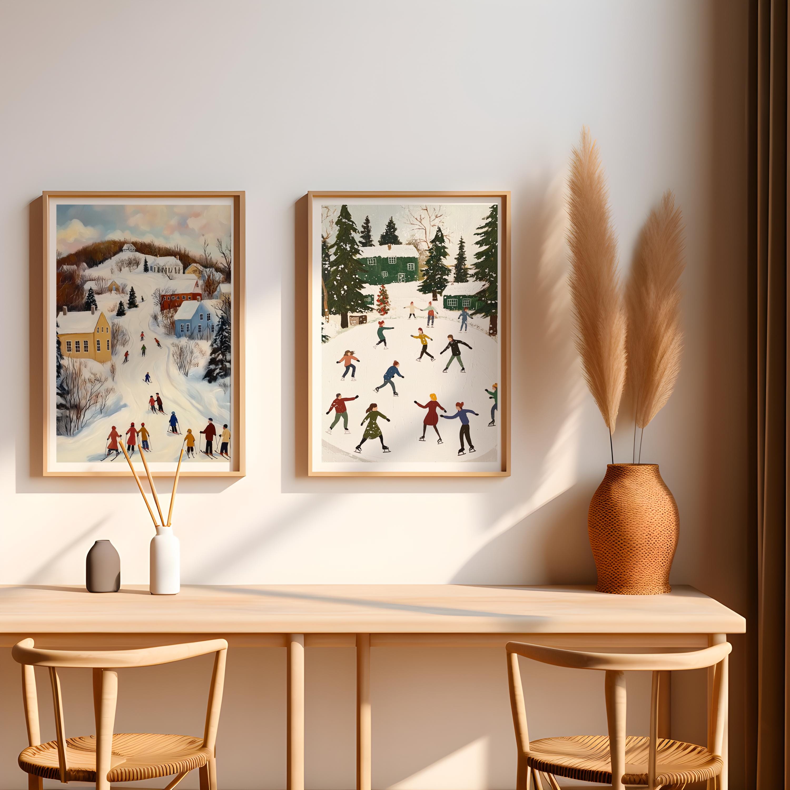 Winter Printable Wall Art, Set of 3, Christmas Village Printable, Cozy ...
