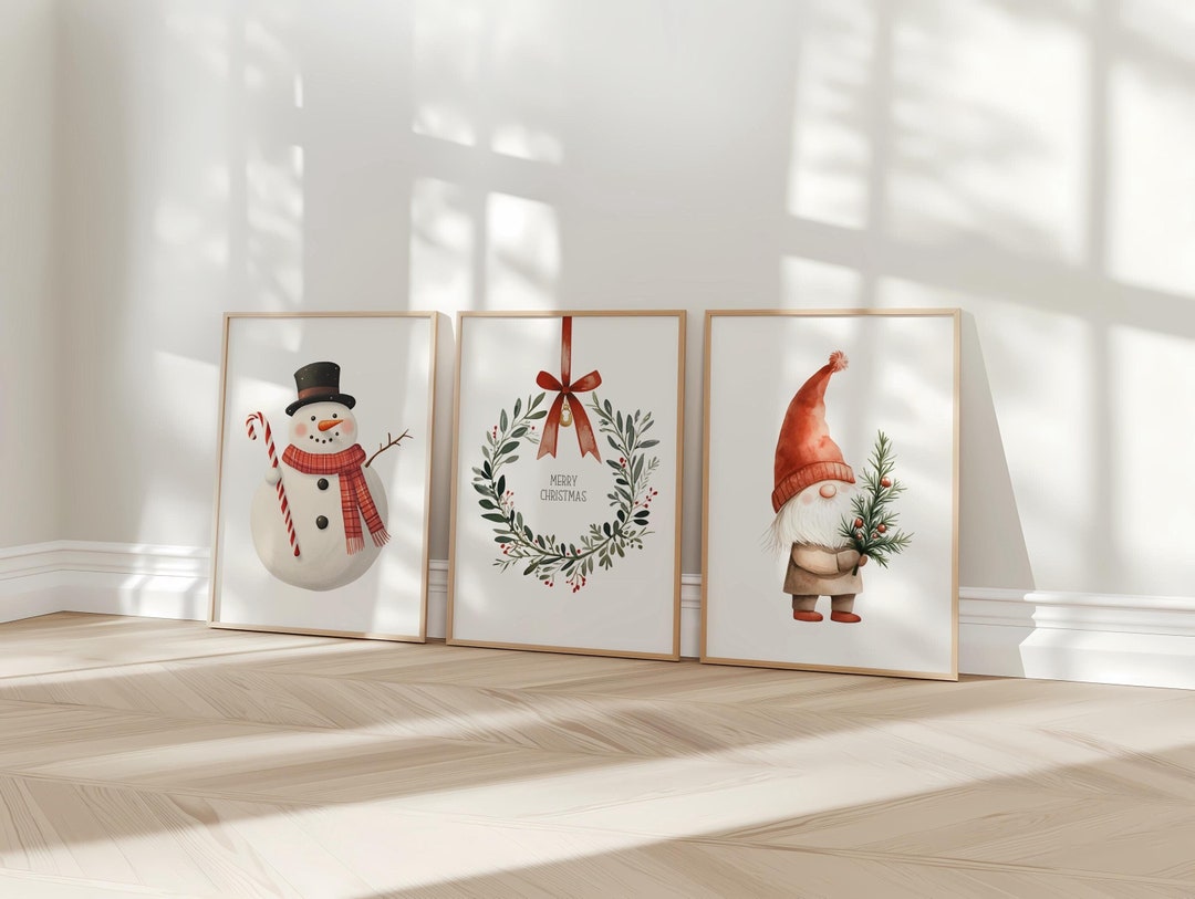 Christmas Printable Wall Art, Set of 3, Xmas Art Prints, Festive Home ...