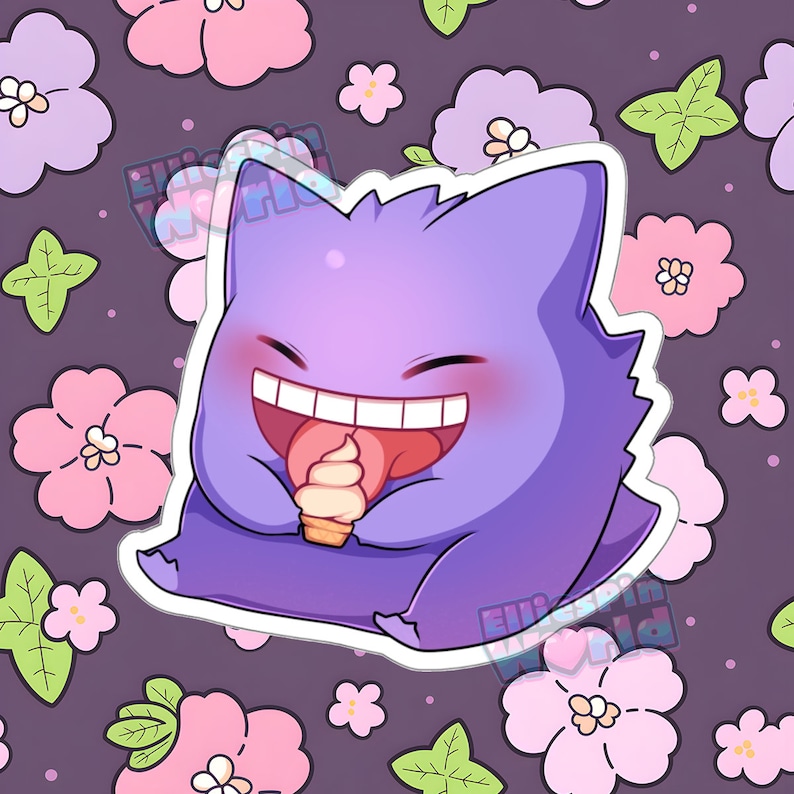 Gengar Loves Yummy Ice Cream Anime Cute Vinyl Stickers Decals, Video ...