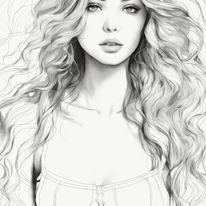 50 PDF Realistic Woman Portrait Coloring Pages for Adult Digital ...